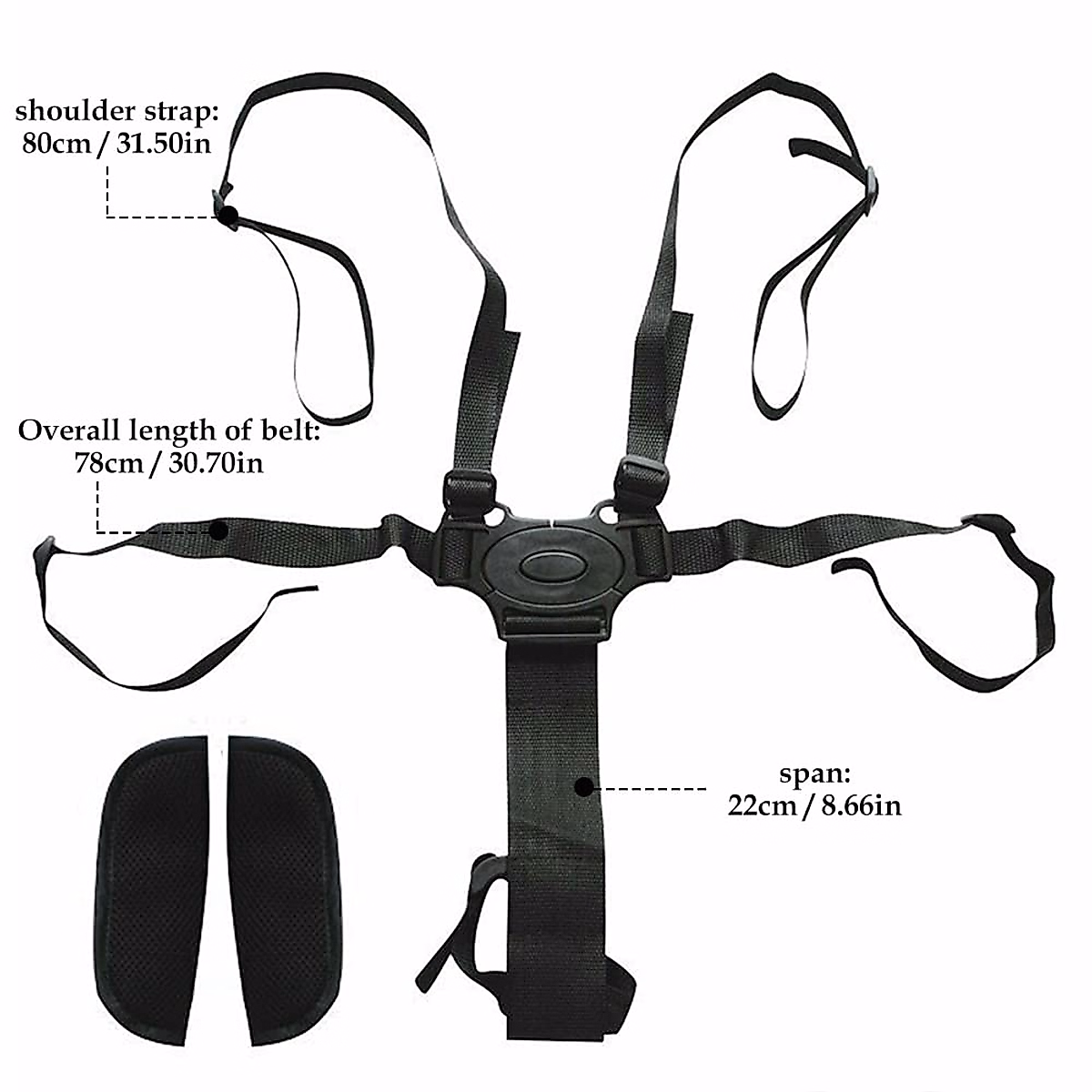 Kakalote 5 Point Child Safety Strap, Pushchair Strap, Buggy Pushchair Adjustable Seat Belt Harness Baby, Universal Baby Safe Belt Holder for Kids Stroller Pram (Black)