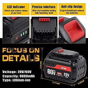 【Upgrade】 CaliHutt 20V/60V/120V MAX 9600mAh Replacement Battery for Flexvolt MAX DCB606 DCB612 DCB606-2 DCB609-2 DCB204 DCB206 Cordless Power Tools Lithium-ion Battery
