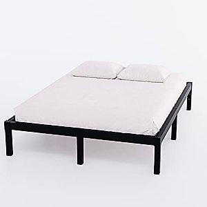 Minimalist Studio Metal Bed Frame – Heavy Duty Mattress Foundation with Anti-Slip Steel Slat Support, Durable Platform Base with Underbed Storage, Easy Assembly (Queen)