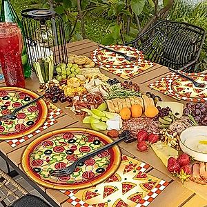 50 Guests Pizza Party Supplies Plates and Napkins Tableware Set Pizza Birthday Party Dinnerware Decorations Favors for Kids Boys Girls Birthday Baby Shower Picnics