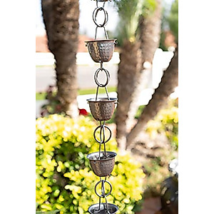 Monarch Rain Chains 50584 Aluminum Hammered Cup Rain Chain, 8-1/2 Feet Length Replacement Downspout for Gutters, 8.5', Pewter