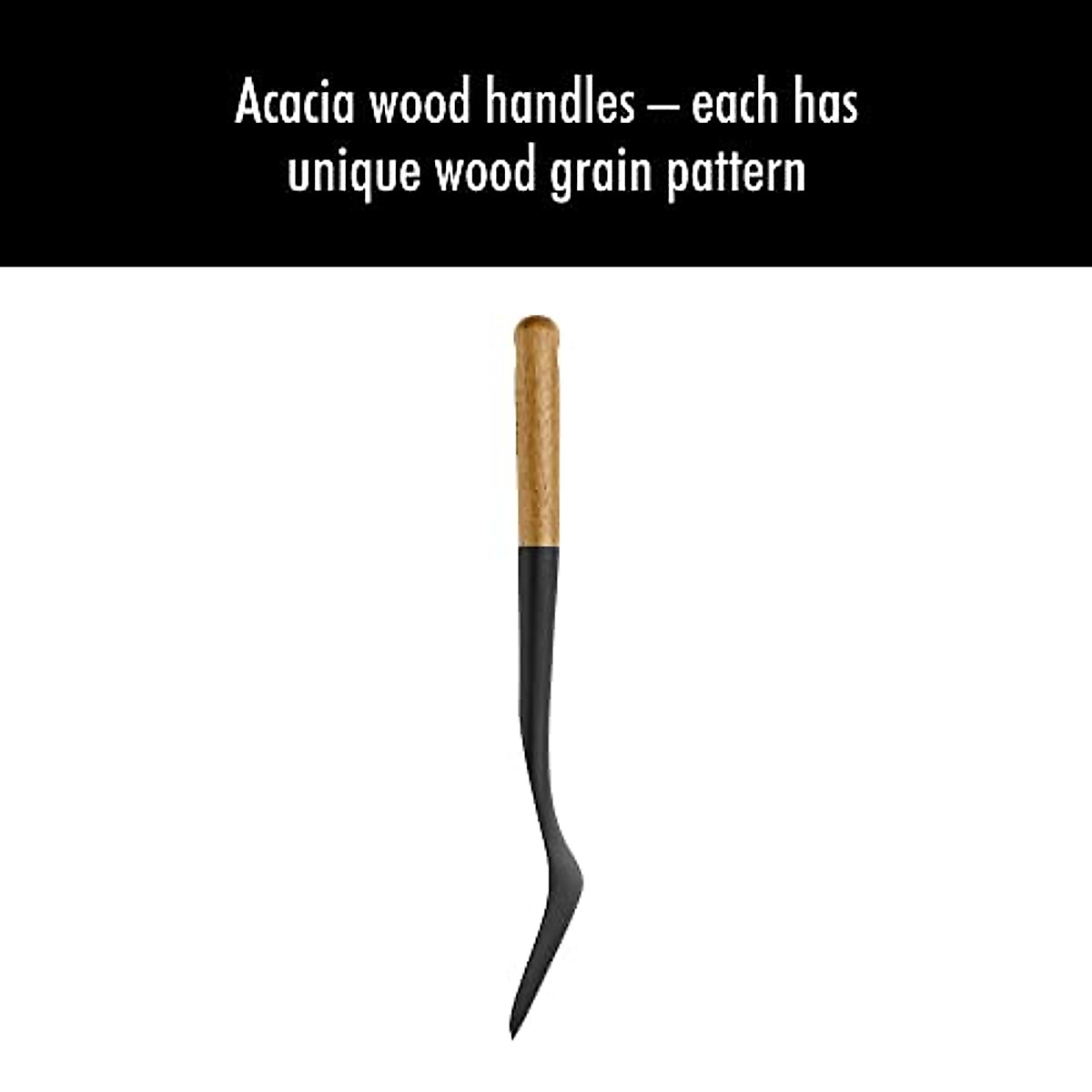 STAUB Wok Spatula, Perfect for Scooping, Flipping, Stirring, and Turning Stir Fries, One Size, Durable BPA-free Matte Black Silicone, Acacia Wood Handles, Safe for Nonstick Cooking Surfaces