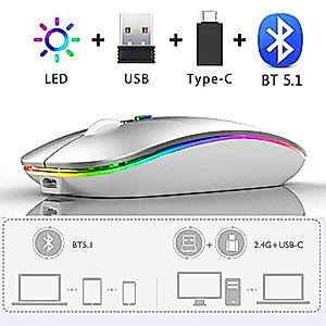Neises LED Bluetooth Mouse,Bluetooth Mouse for MacBook Pro/MacBook Air/iMac/mac/ipad/ipad pro,Wireless Mouse for Macboook Air/MacBook Pro/PC (Silver)