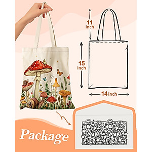 Miss Adola Aesthetic Canvas Tote Bag with Inner Pocket for Women Unique Funny Pattern Design Casual Sturdy Cloth Cotton Totes Bag with Pattern for Vacation, Shopping, Work, Gym - Mushroom Forest