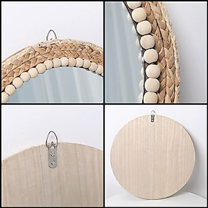 SWTHONY 15 Inch Boho Round Hanging Wall Mirror Decorative Rattan Circle Wall Mounted Mirror for Farmhouse, Living Room, Bedroom, Bathroom