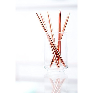 Rose Gold Pens with Black Ink | Luxury Ballpoint Gold Pen Set of 6 in Glossy White Gift Box | Gold Office Supplies for Women Men - Slim Nice Pens for Writing (Rose Gold/Black Ink)