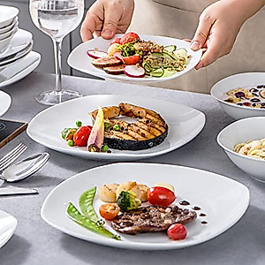 MALACASA Dinnerware Sets, 24-Piece Porcelain Dinnerware Set Plates and Bowls Sets, Gray White Square Dishes Dinner Sets for Dessert, Salad and Pasta, Modern Dish Set for 6, Series Elisa