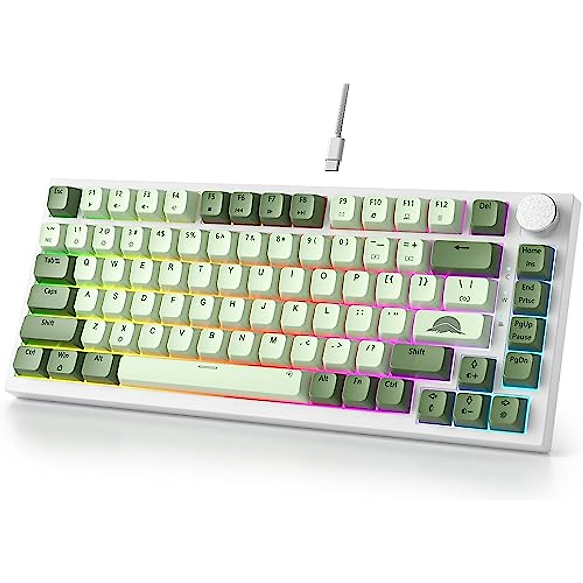 Fogruaden Wired 75% Mechanical Gaming Keyboard 75 Percent Matcha Keyboard Hot Swappable Gasket Mount, Red Switch, RGB Backlit 82 Keys TKL Mechanical Keyboard, NKRO Compact Keyboard with Knob