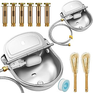 2 Sets Automatic Animal Drinking Water Trough Bowl with Float Valve Water Feeder Waterer Kit Livestock for Dog Horse with Pipe Connector Countersunk Bolt (Normal Style,Stainless Steel)