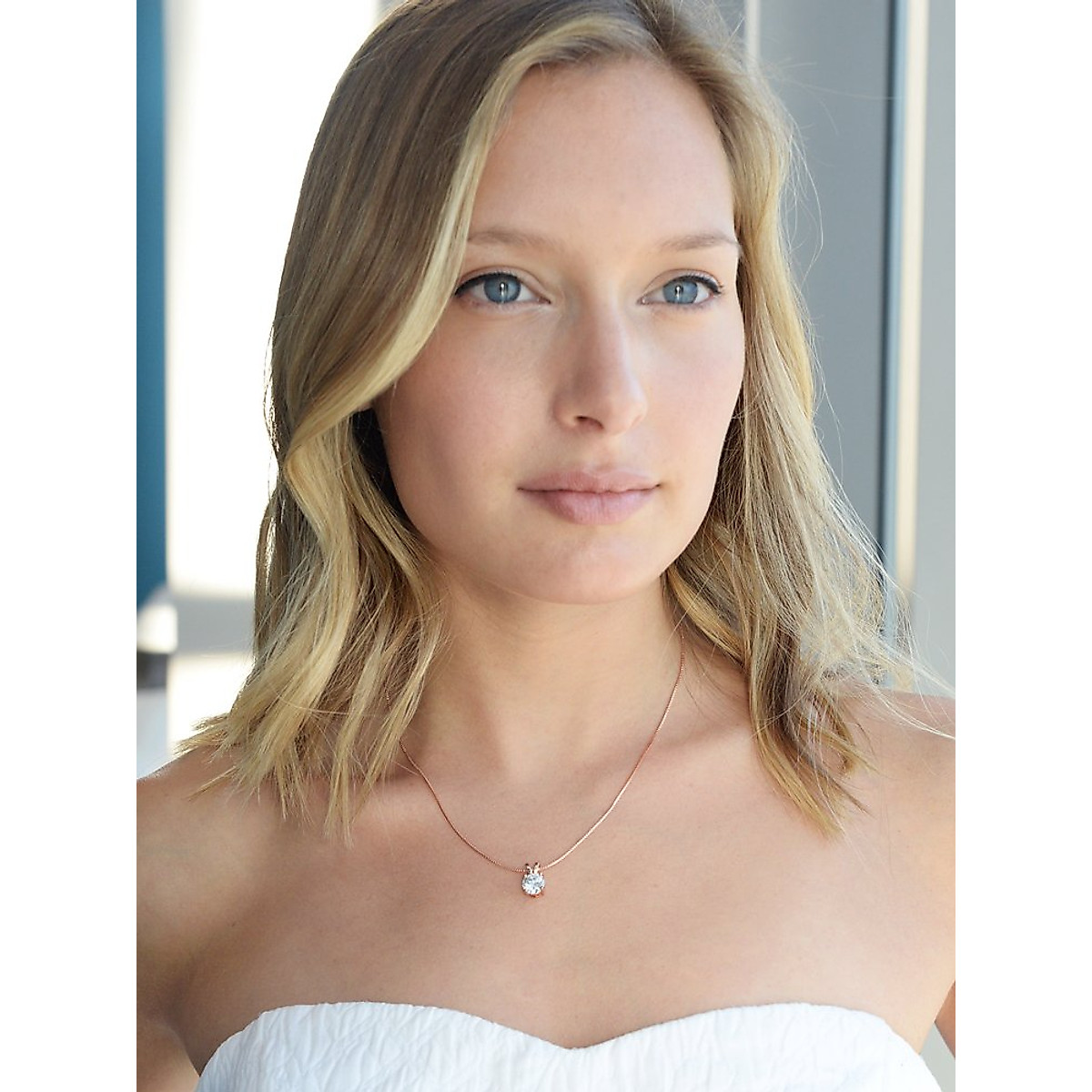 Mariell Cubic Zirconia Crystal Rose Gold Pendant Necklace for Women, 2 Carat CZ Bridal Wedding Jewelry