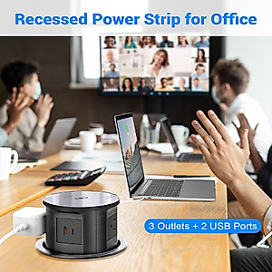 Pop Up Outlet Electrical Power Socket for Kitchen Countertop, Retractable Recessed Power Strip 4.7'' Hidden Outlet with 15W Wireless Charger 4 AC Plug 1 USB-A and 1 USB-C Port (Black)