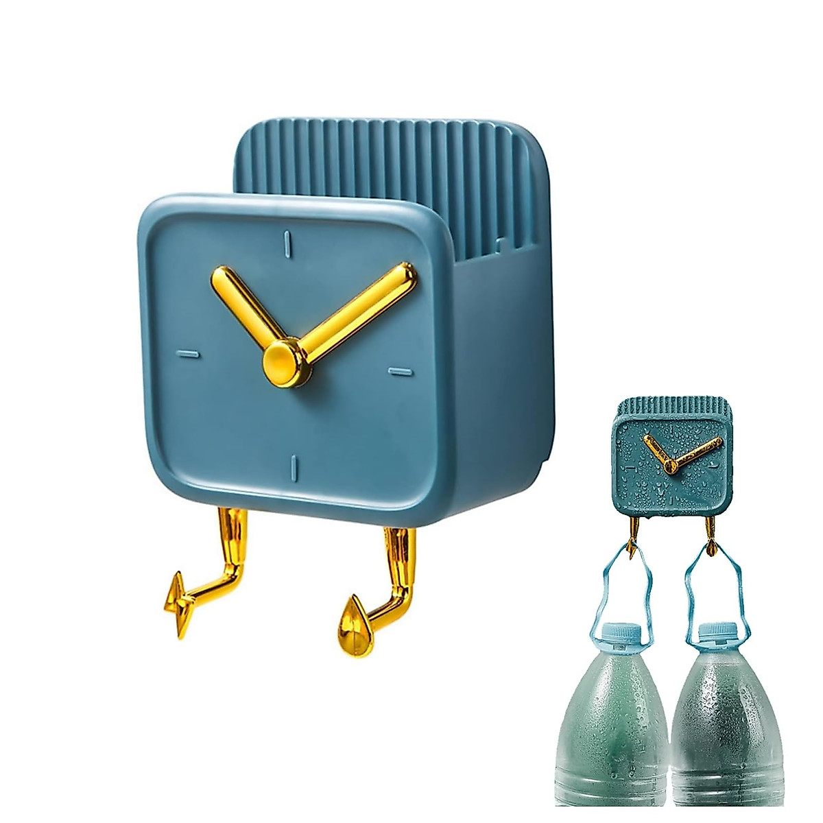 Cyrank Wall Mounted Storage Box, Self Adhesive Wall Mount Phone Holder Stick On Wall Shelf Wall Mounted Holder with 2 Hooks for Home Office(Blue)