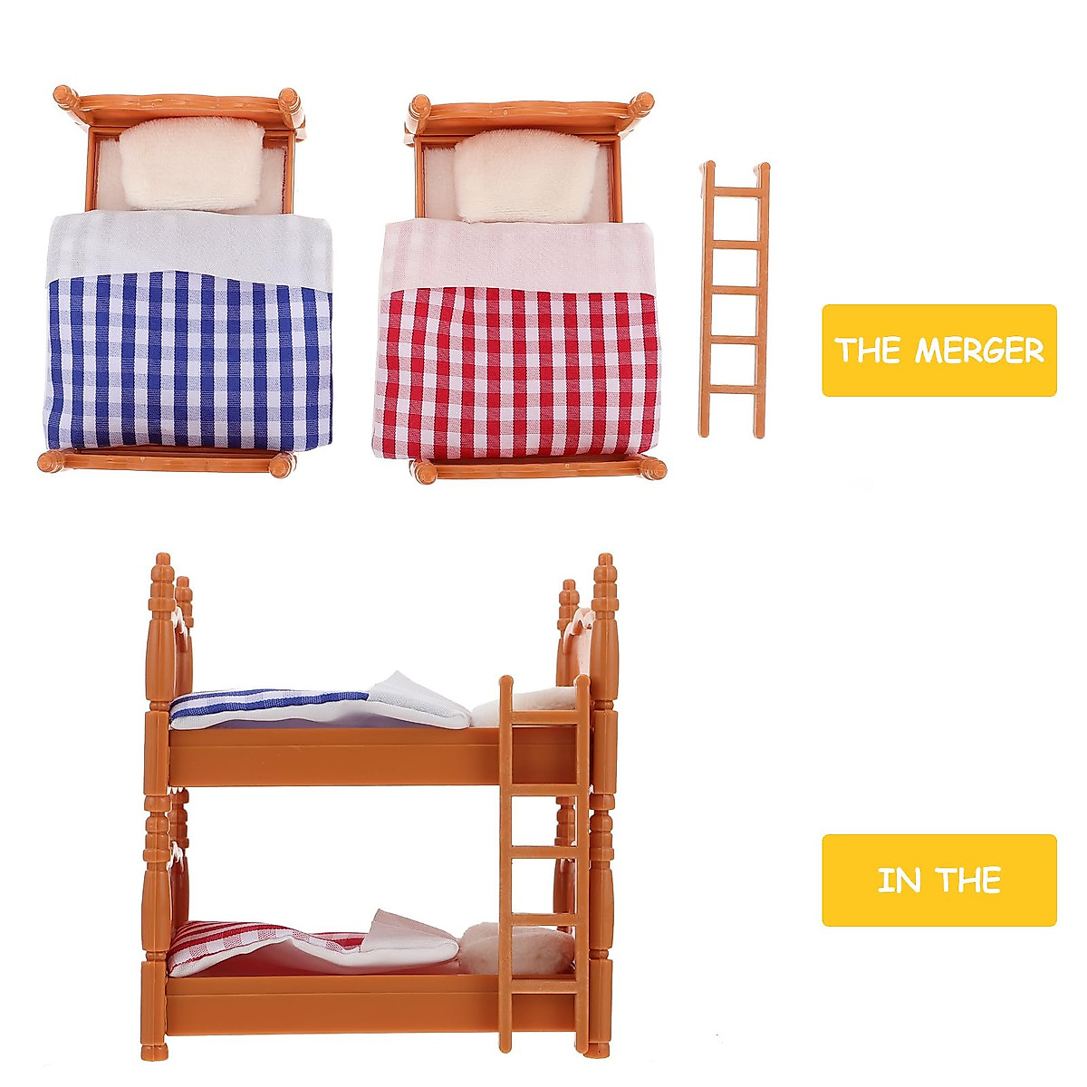 Veemoon Doll House Furniture Dollhouse Decoration Accessories Dollhouse Mini Double beds Dollhouse Miniature Furniture Miniatures Bunk Bed