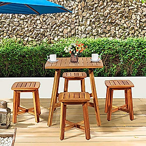 Tangkula 5 Piece Wood Patio Dining Set, Outdoor Dining Furniture w/Square Table & 4 Stools, Garden Conversation Dinging Set for Porch, Backyard, Balcony, Poolside, Reddish Brown