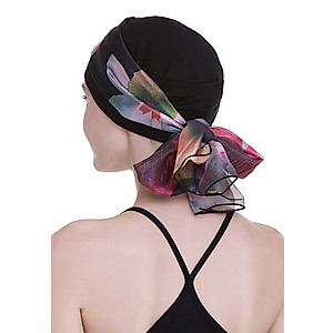 FocusCare Black Chemo Turbans for Alopecia Women Cancer Patients Headwear Medical Cap