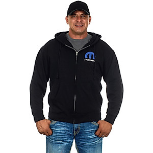 JH DESIGN GROUP Men's Mopar Logo Hoodie Full Zip Up Black Hooded Sweatshirt (medium, AP22-black)