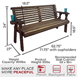 Amish Casual Heavy Duty Pressure Treated 4 Foot Outdoor Garden Bench with Cup Holders - Amish Crafted Roll Back Design in Dark Walnut Stain, 700 Lb Weight Capacity