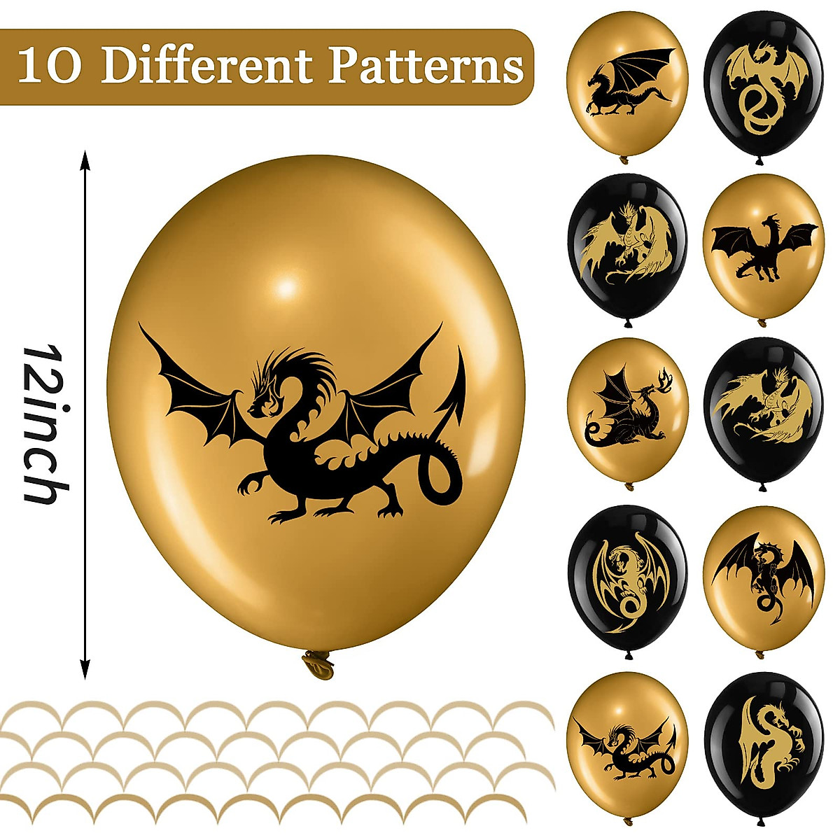 50 Pieces Dragon Theme Party Supplies, Dragon Theme Party Balloons, Black Gold Dragon Balloons Birthday Decoration Dragon Theme Party Picks Fantasy Party for Dragon Fantasy Party Supplies, 12 Inches