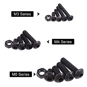 Hilitchi 460-Pcs M3 M4 M5 Button Head Hex Socket Head Cap Bolts Screws Nuts Assortment Kit - 10.9 Grade Alloy Steel