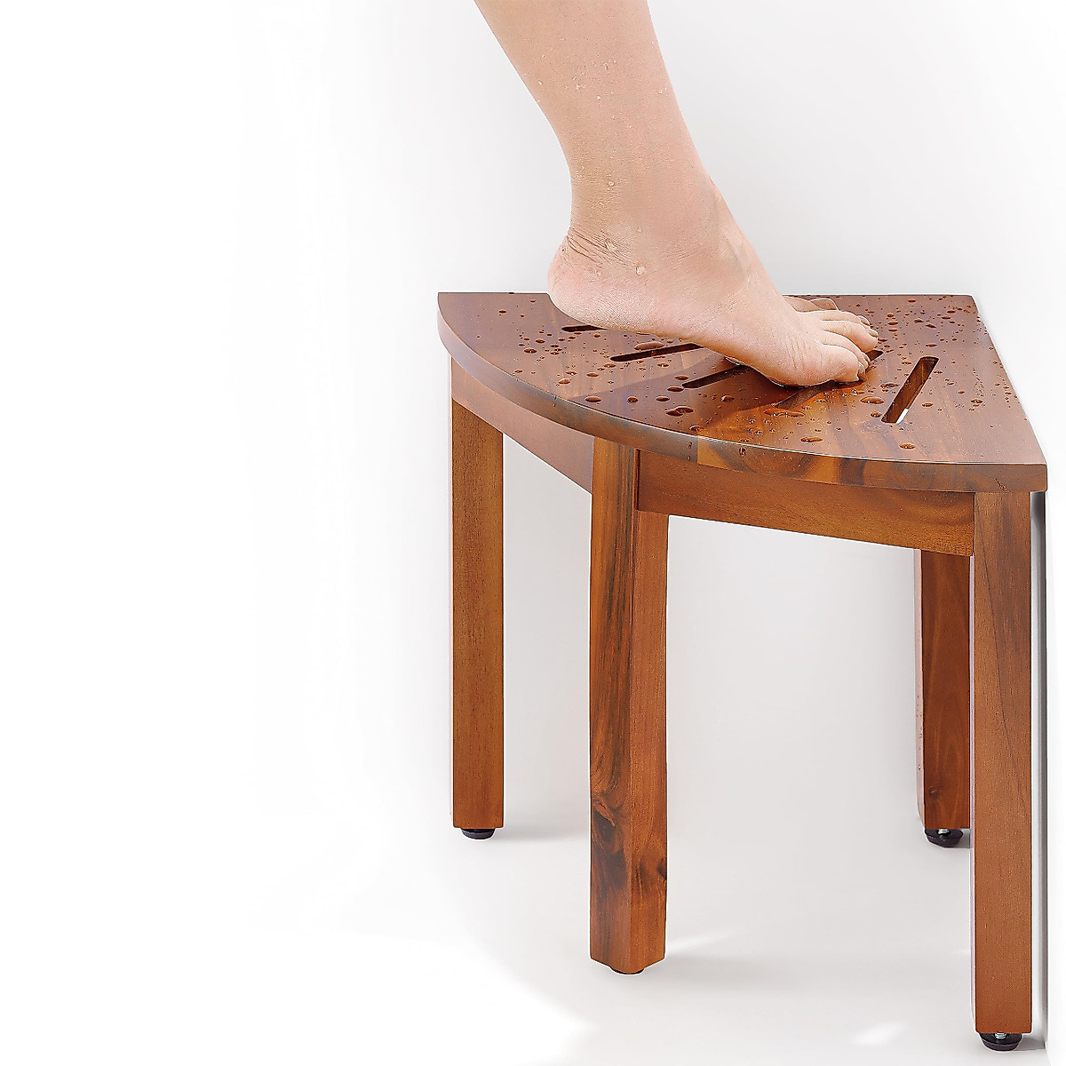 TINAMO 12" Shower Foot Rest - Wooden Corner Shower Benches for Inside Shower - Small Corner Stool Footrest for Shaving Legs - Waterproof Bath Step Stools Bench for Bathroom (Acacia)