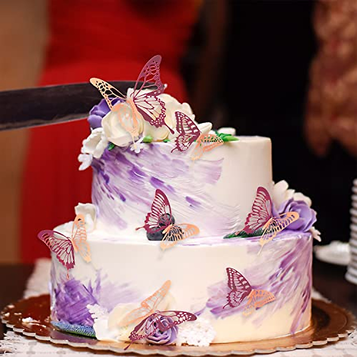 WALPLUS 52 Pcs Rose Gold Realistic 3D Butterfly Wall Decals Removable DIY Home Birthday Cakes Wedding Decorations Art Decor Wall Stickers Murals Nursery Baby Bedroom TV Background Living Room