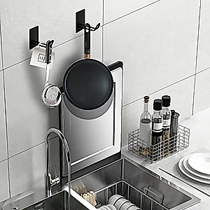 Biomoty Adhesive Hooks, Matte Black Towel Hooks for Bathrooms, Stainless Steel Sticky Hooks for Kitchen Door, Heavy Duty Wall Hooks for Hanging Key Hat Coat Robe Towels, 4 Pack