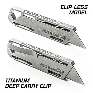 Exceed Designs TIRANT RAZOR-M 3.0 Magnetic Slide (Stonewashed) 6Al-4V Titanium Utility Knife & Pry Bar, EDC Knife, Box Cutter, MADE IN USA (Jet-Black Magnets/WITH CLIP)