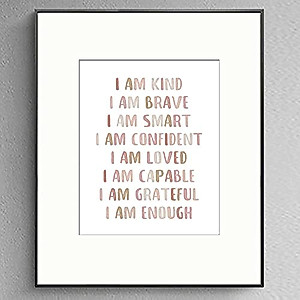 Affirmations Print, I Am Kind, I Am Brave, Affirmations For Kids, Inspirational Quote, Nursery Room Decor, Affirmations Gift, Kids Print, Without Frame - 8x10"
