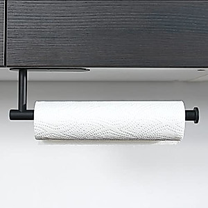 JuJeKwk Paper Towel Holder Under Cabinet, Self-Adhesive Kitchen Paper Towels Holder Wall Mount , SUS304 Stainless Steel 13 inch (Black, 1)