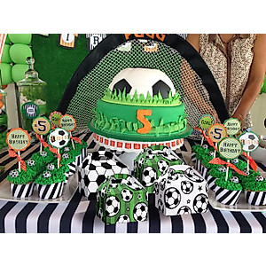 Erweicet Soccer Party Treat Boxes 24 PCS Football Gift Boxes Cardboard Candy Cookies Box with Handles Goodie Bags for Kids Sports Theme Birthday Party Decoration Soccer Party Supplies