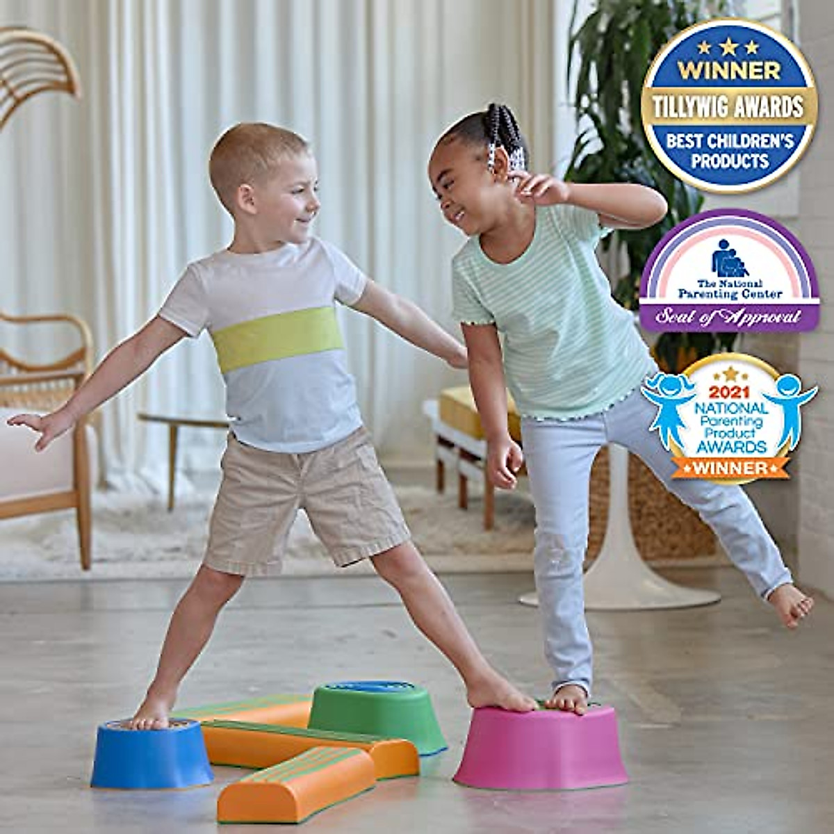 edxeducation Step-a-Trail - 6 Piece Backyard Obstacle Course for Kids - Indoor and Outdoor - Build Coordination and Confidence - Physical and Sensory Play