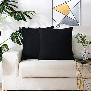 THOHAG Set of 4 Throw Pillow Covers 18 x18 inches, Soft Linen Cushion Covers, Square Decorative Couch Pillows Covers for Sofa Living Room, Black