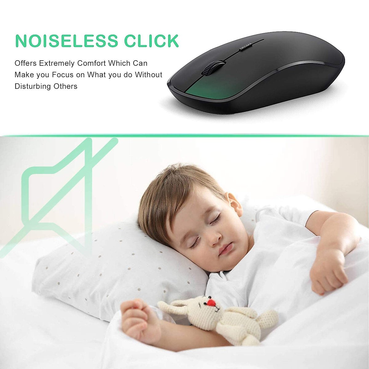 JOYACCESS Wireless Mouse, 2.4G Portable Slim Silent Computer Mouse Wireless with USB Nano Receiver, 2400 DPI, for Notebook, Laptop, PC - Black
