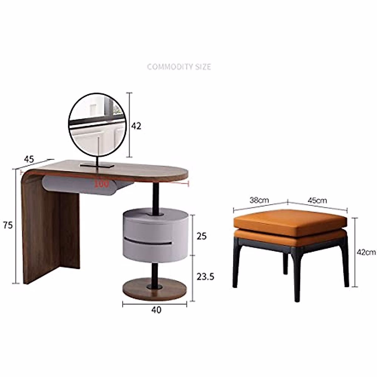 LEONYS Vanity Desk Sets with Mirror and Bench Dressing Table with Cushion Stool for Bedroom, Small Makeup Vanity Set with 2 Organizer Drawers