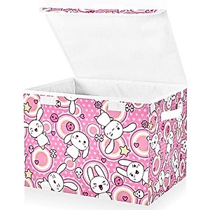 RunningBear Kawaii Rabbit Large Storage Bins with Lid Collapsible Storage Bin Storage Containers Foldable Fabric Storage Boxes for Home Office