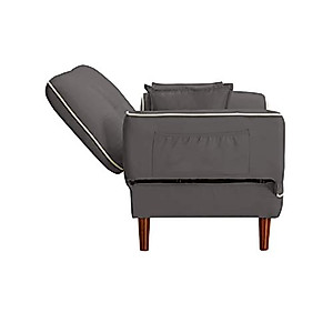 Convertible Futon Sofa Bed with 2 Pillows, Sleeper Sofa Futon Couch, Recliner Couch with Adjustable Armrest and Wood Legs, Living Room Sofa with 5-Angle Backrest for Small Space (Grey)