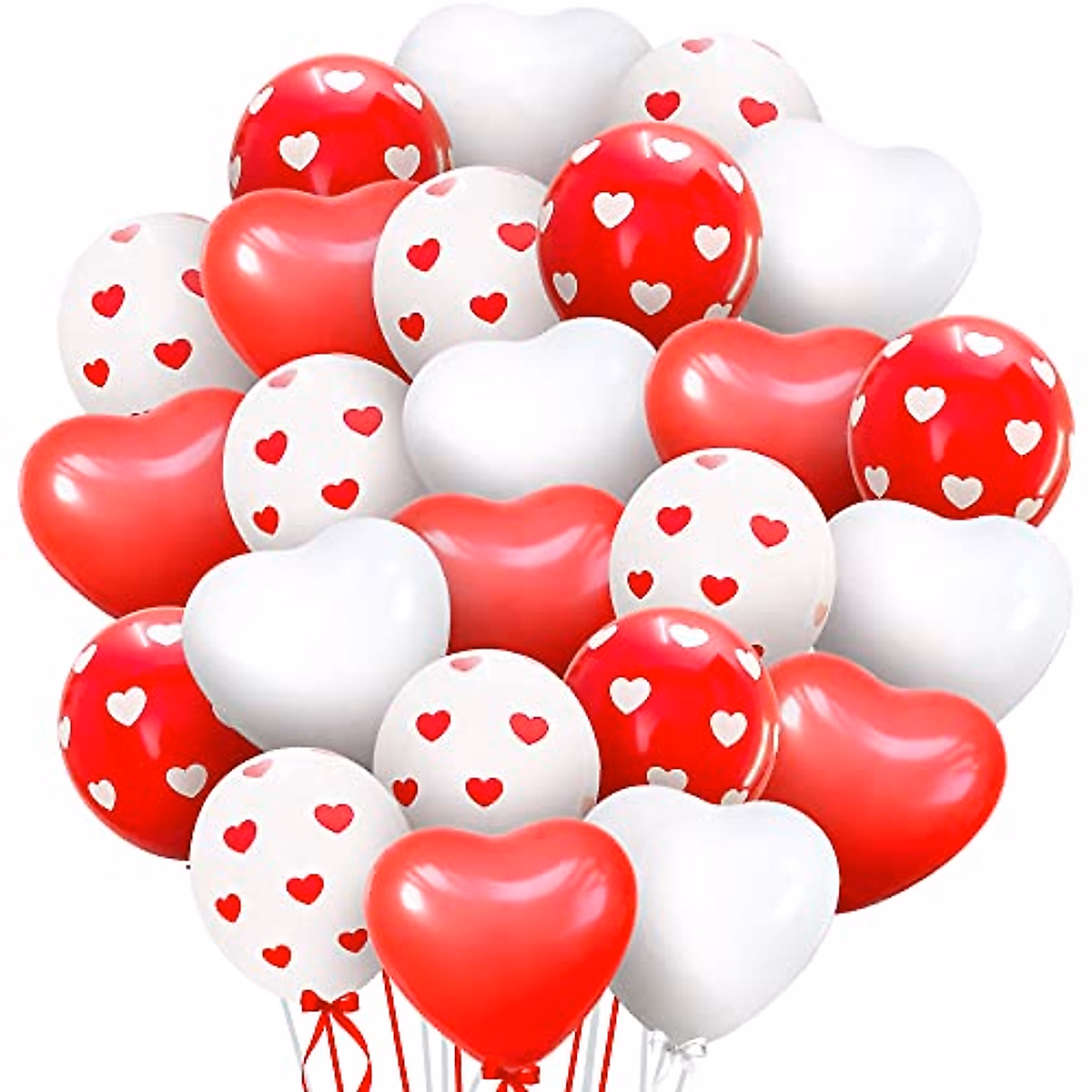 Red and White Valentines Day Balloons Latex - Pack of 40 | Heart Shaped Balloons for Valentines Day Decorations | Red Heart Balloons for Romantic Decorations Special Night | Valentines Decorations