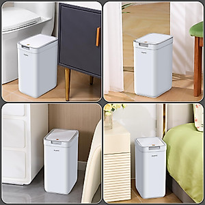 funest Bathroom Trash Can with Lid, 2 Pack Small Garbage Can for Bedroom with Pop-Up Lid, S01 Dog Proof Trash Bin, Plastic Wastebasket for Office, Living Room (3.6 Gal with Lid + 2.4 Gal with Lid)