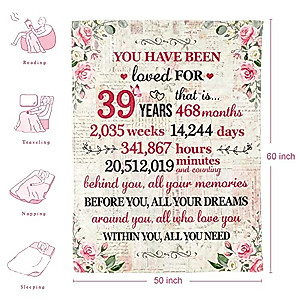 39th Birthday Gifts for Women Happy 39th Birthday Gifts for Her 39 Year Old Birthday Gifts for Women 39th Birthday Decorations for Women Bestie Wife Sister Mom Friends 39th Birthday Blanket 60"x 50"