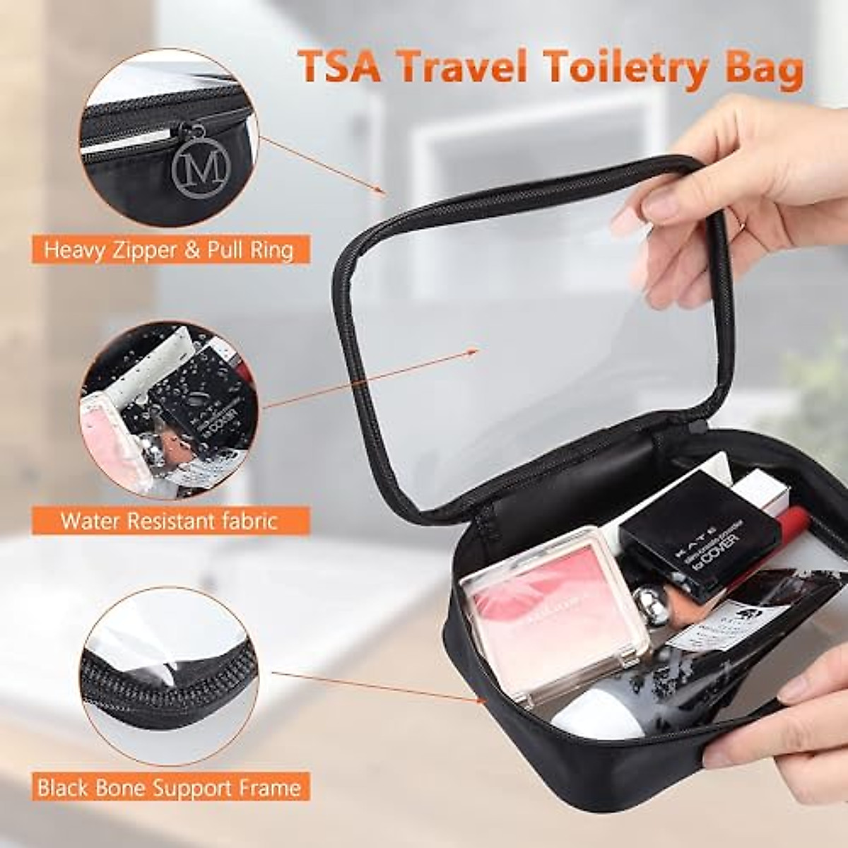 DARIN Clear Toiletry Bag 3Pack TPU Makeup Cosmetic Bag TSA Approved Toiletry Bag, Waterproof Travel Liquid Bag for Air Flight, Clear Travel Carry On Pouch for Women and Men -(Clear, 1L+1M+1S)