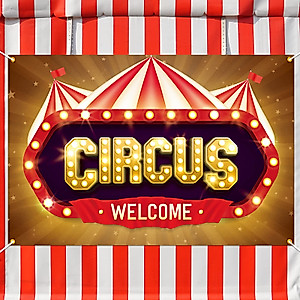 Welcome Circus Backdrop Banner Decor Brown - Red White Striped Tent Carnival Theme Party Decorations for Girls Boys Supplies