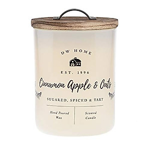 DW Home Charming Farmhouse Collection Cinnamon Apple & Oats Scented 2 Wick Candle Topped with Rustic Wooden Lid