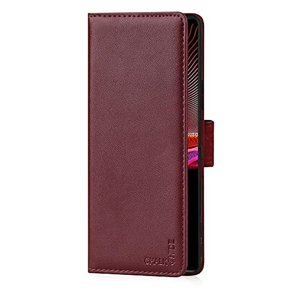 Chalk & Hide - Real Leather Book Wallet Case Cover for Sony Xperia 1 III (2021), Real Leather Design with Card Slot, Magnetic Closure and Built in Stand - Burgundy