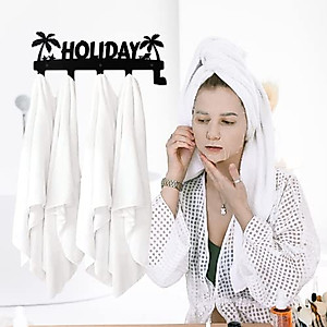 GogoGenii Beach Towel Rack Hat Hook Wall Mounted , Holiday ,W/5 Hook,16 Inches,Stainless Steel, Metal Coat, Bathrobes, Robes, Bath Towels, Keys Hook for Bedroom, Bathroom, RustProof - Black