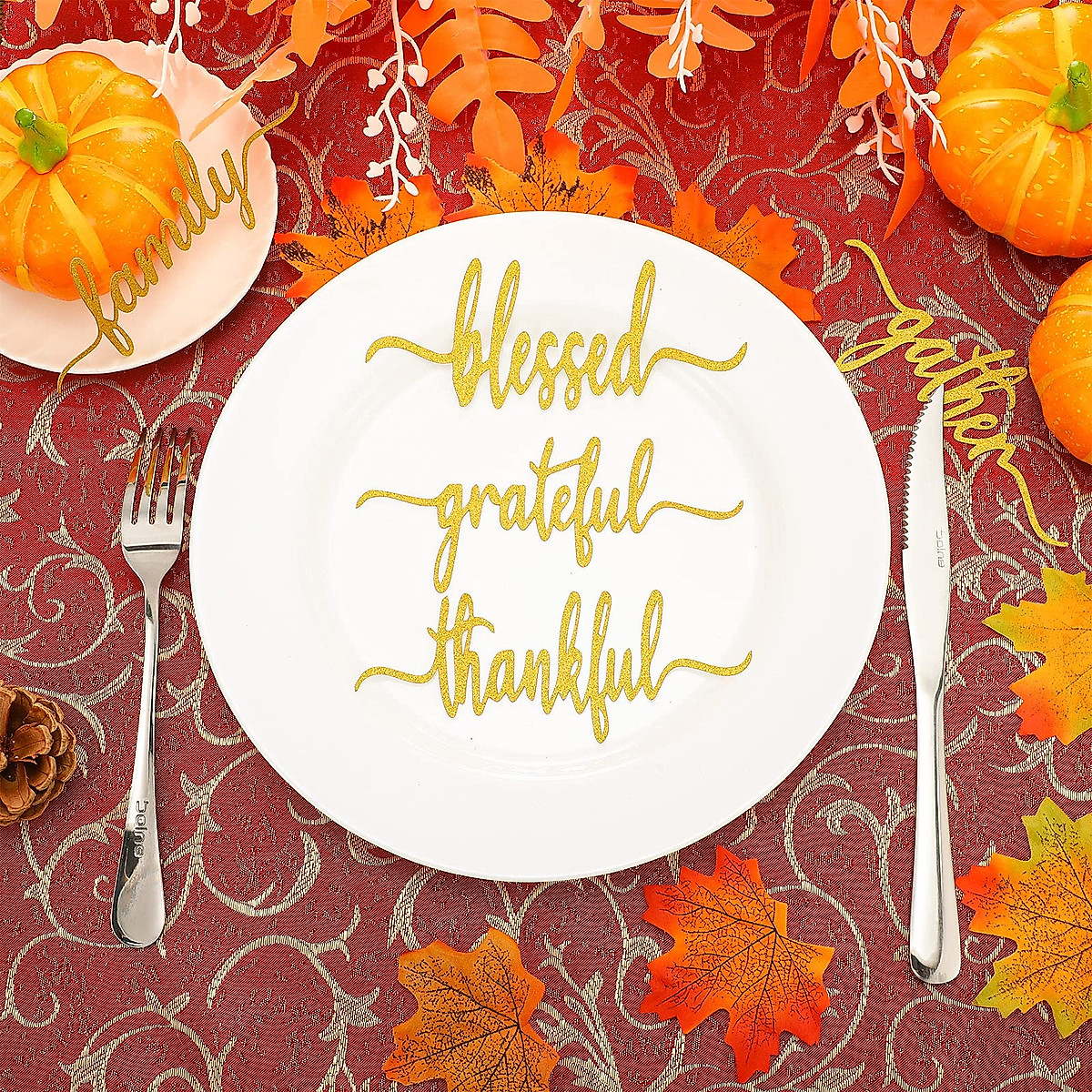 20 Pieces Thanksgiving Plate Place Cutouts Thankful Gather Grateful Blessed Family Place Setting Letter Place Card Cutouts Table Plate Paper Settings for Thanksgiving Wedding Valentine Engagement