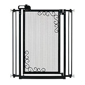 Richell - Tall One-Touch Metal Mesh Pet Gate (94942) Black Pet Gate