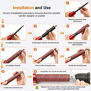 SI FANG Spindle Sander Adaptor Kit Drum Sander for Drill, Handheld Rubber Sanding Drums and Sleeves, Drill Sanding Attachment with Universal Hex Shank, for Woodworking Metal Polishing