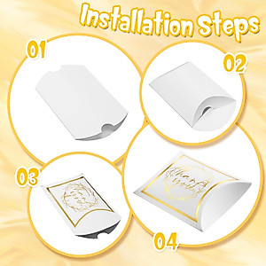 Tenceur 100 Pcs Thank You Pillow Boxes 3.5x2.4x1 Inch Wedding Favor Pillow Boxes Paper Thank You Gift Boxes for Favors Candy Treat Boxes for Wedding Birthday(White, Gold)