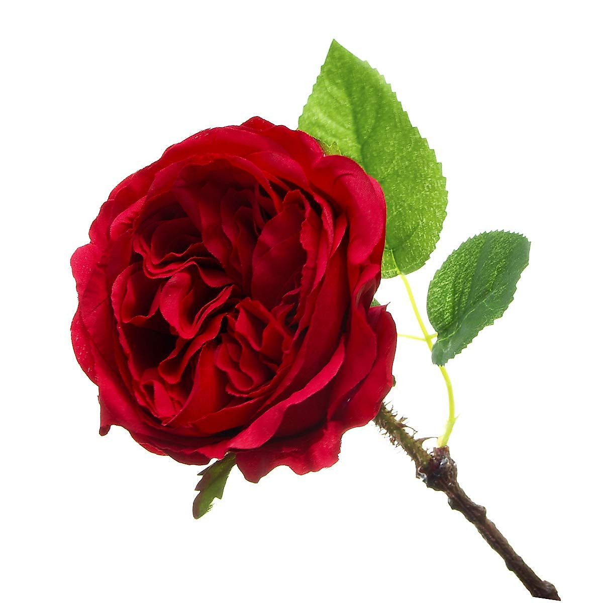 Final Sale-Extra-Realistic & Large Artificial Silk Garden Rose Flowers | Faux Peony Stems | Set of 4 | Red