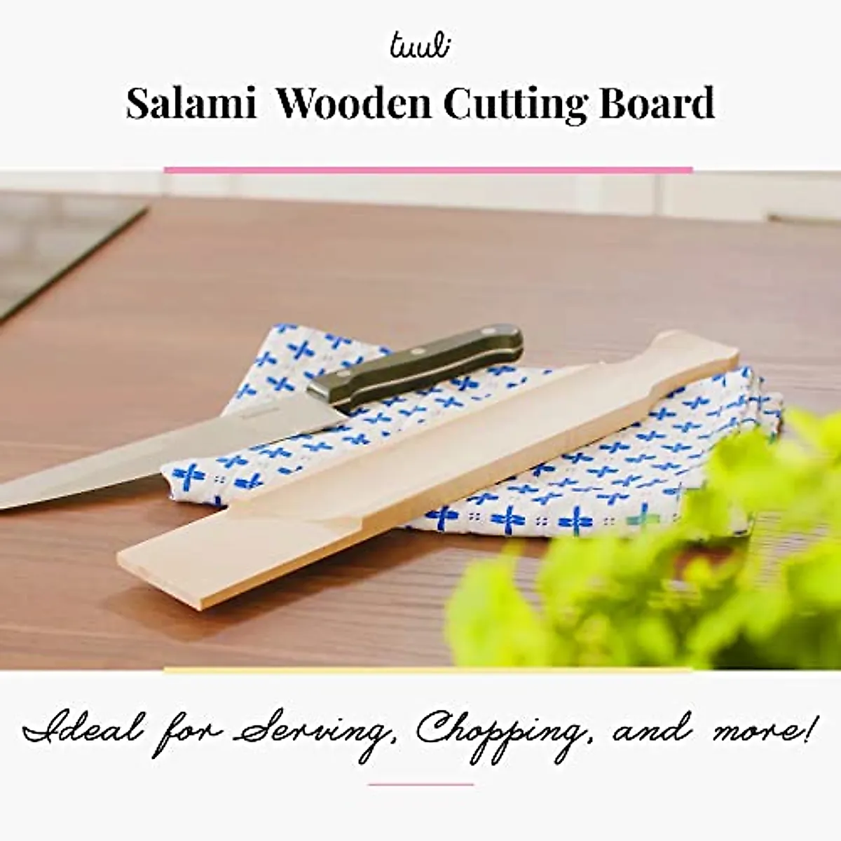 Tuuli Kitchen – Salami Wooden Cutting Board, Specially Designed Beechwood Charcuterie Boards, Cutting Board Coated with Oil, 37 x 5.5 cm